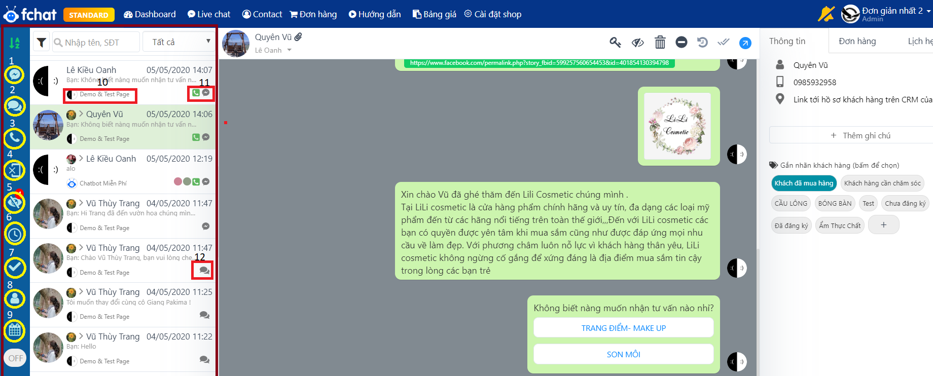 Livechat và thiết lập trạng thái hội thoại
