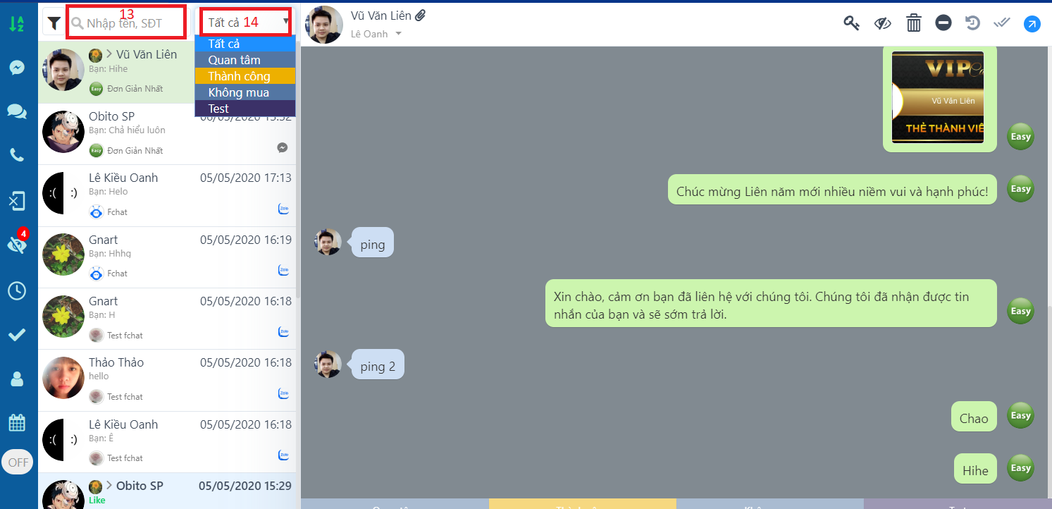 Livechat và thiết lập trạng thái hội thoại