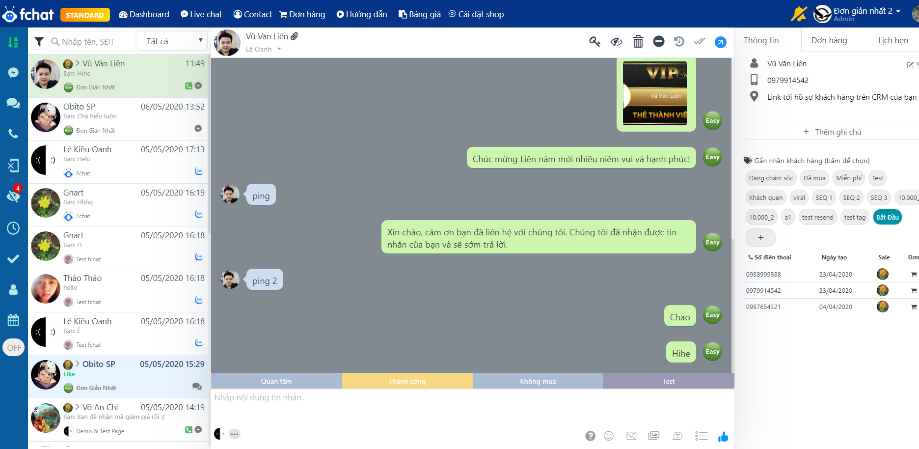 Livechat và thiết lập trạng thái hội thoại